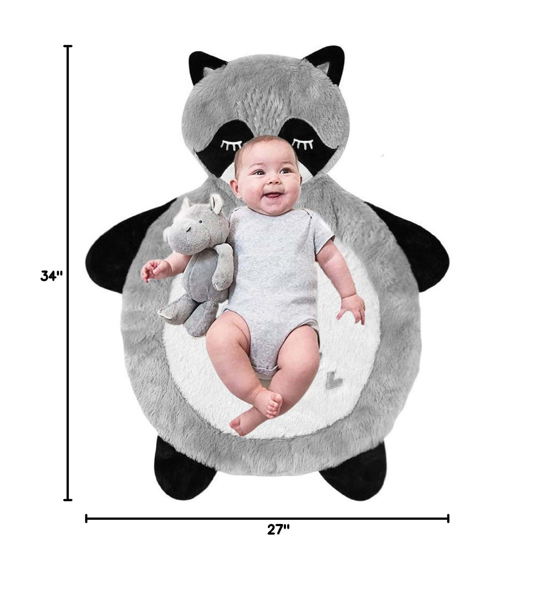 Little Grape Land Baby Play Mat for Floor, Tummy Time Mat Newborn Raccoon Themed, Activity Gym Play Mat for Babies Toddlers Infants