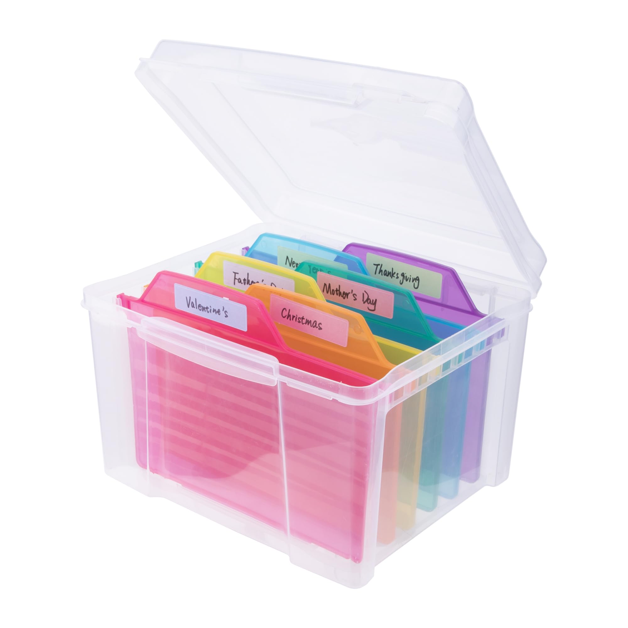 Greeting Card Storage & Organizer Box with 6 Coloful Removable Dividers for Holiday Birthday Get Well Cards Photos, Crafts, Scrapbooking, Paper, Stickers and More(mix color)…