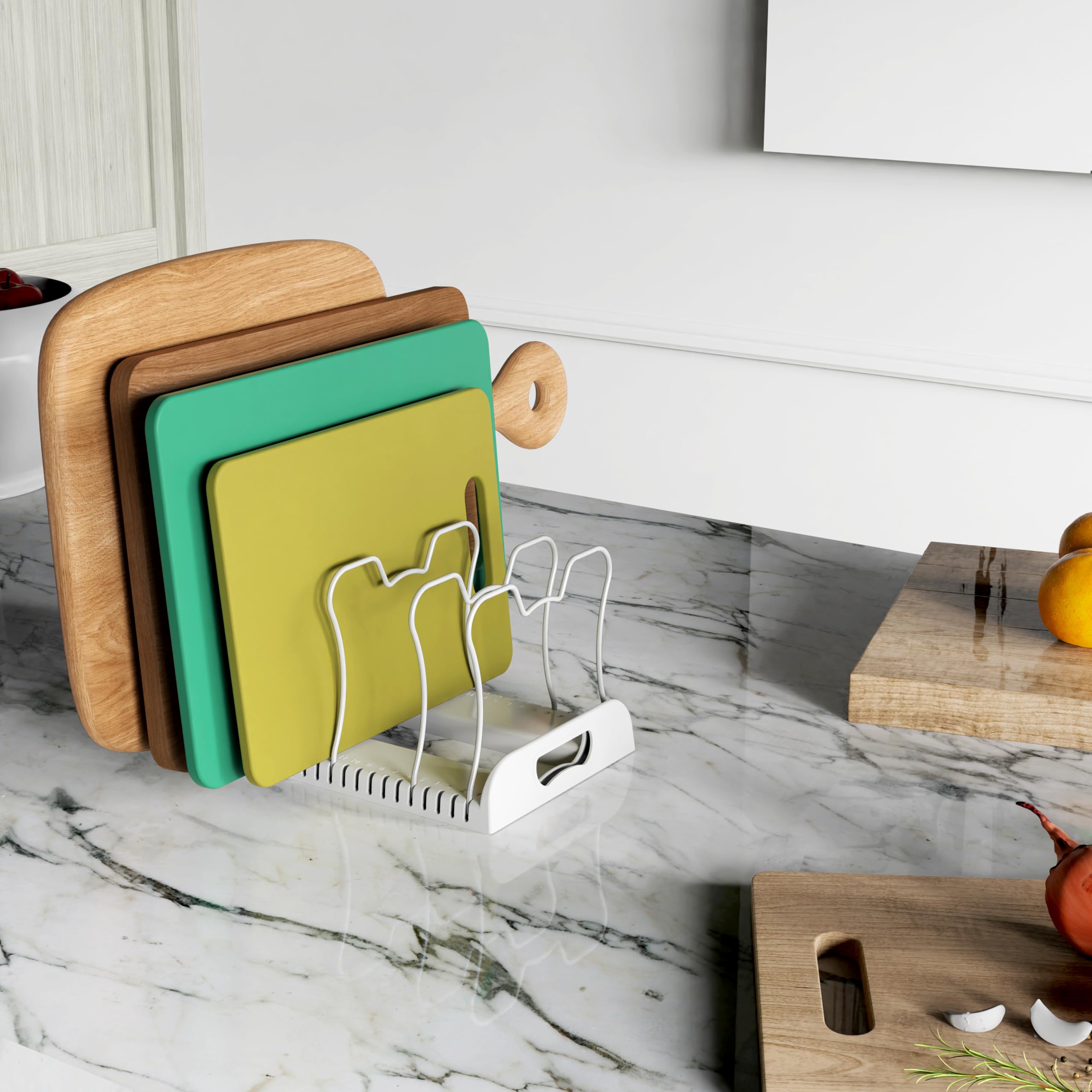 Simple Houseware 7 Compartments Adjustable Pan Organizer, White