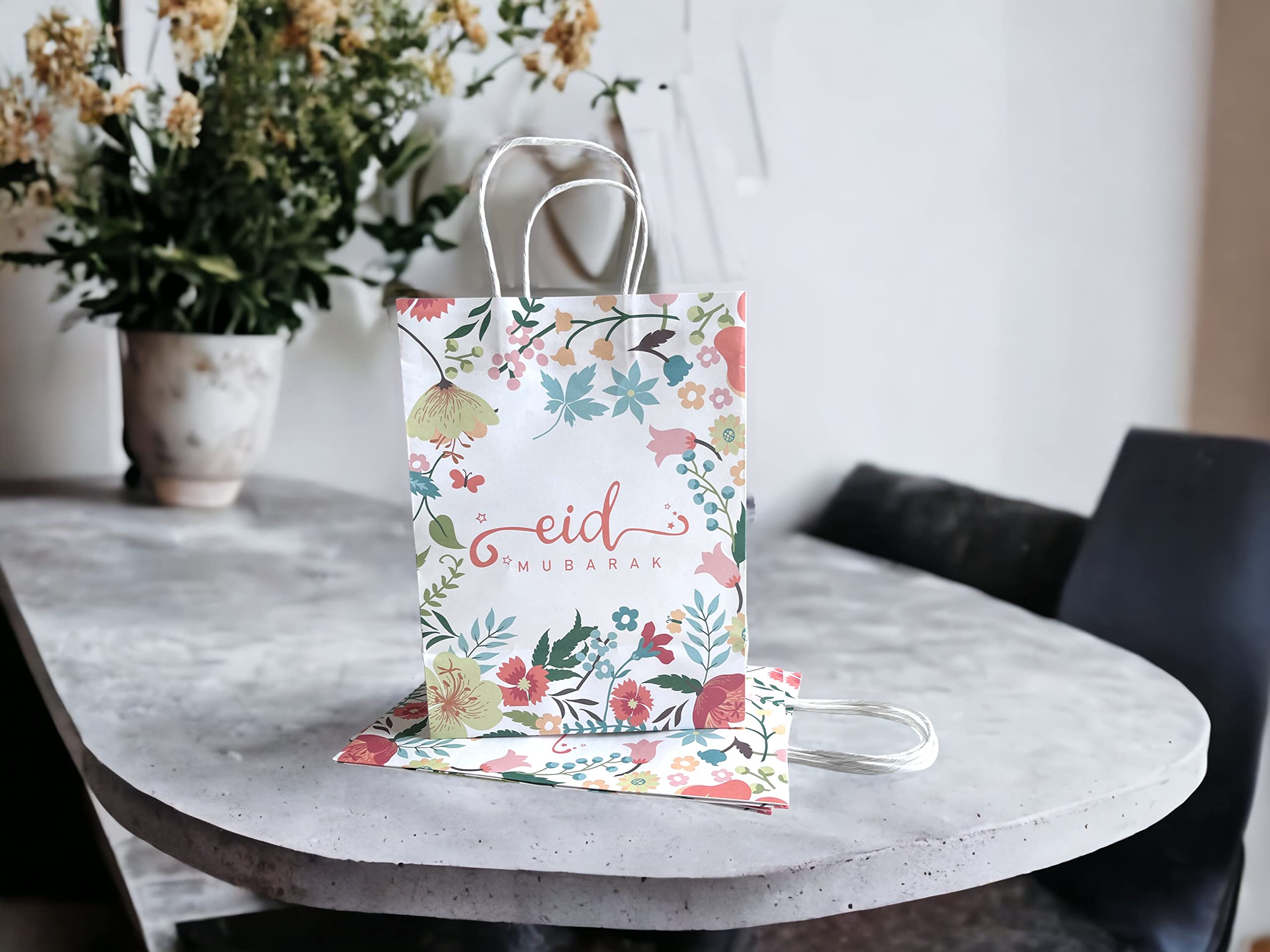 12 PCS Eid Mubarak Paper Gift Bags Ramadan Medium Treat Box for Eid party, Muslim Party, Eid Decoration, Eid Gift Wrapping (20.7cm x 11.5cm x 27.7cm)