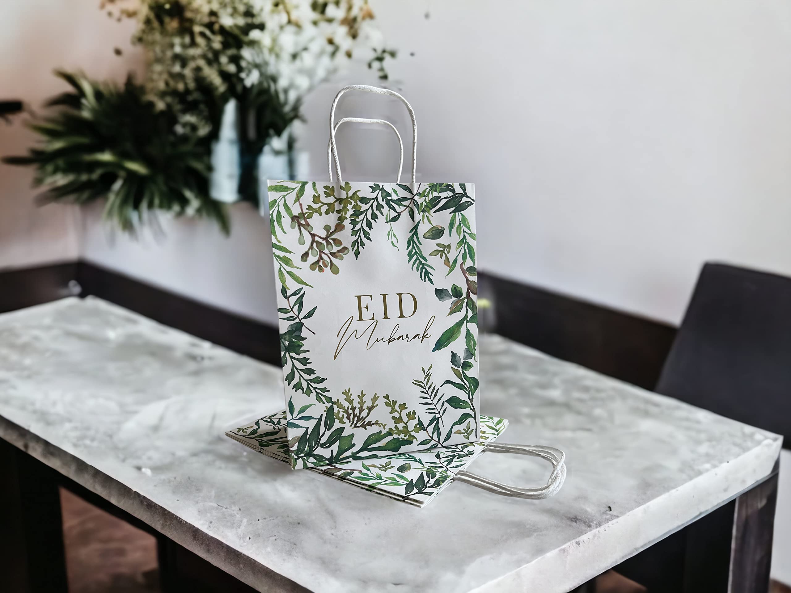 12 PCS Eid Mubarak Paper Gift Bags Ramadan Medium Treat Box for Eid party, Muslim Party, Eid Decoration, Eid Gift Wrapping (20.7cm x 11.5cm x 27.7cm)