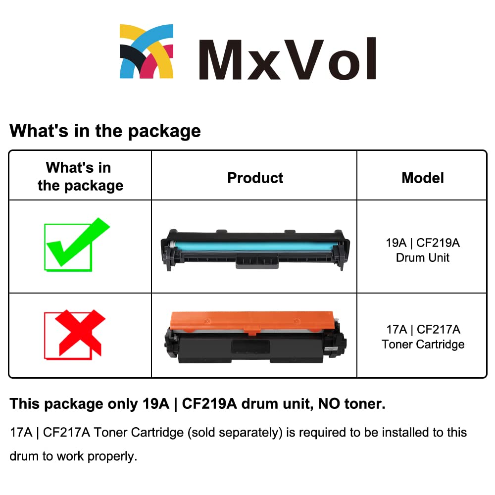 MxVol Compatible Drum Unit Replacement for HP 19A CF219A Imaging Drum, Yields Up to 12,000 Pages use for HP Laserjet Pro M102w M130fw M130nw M130fn M102 M130 Printer, Black 1-Pack