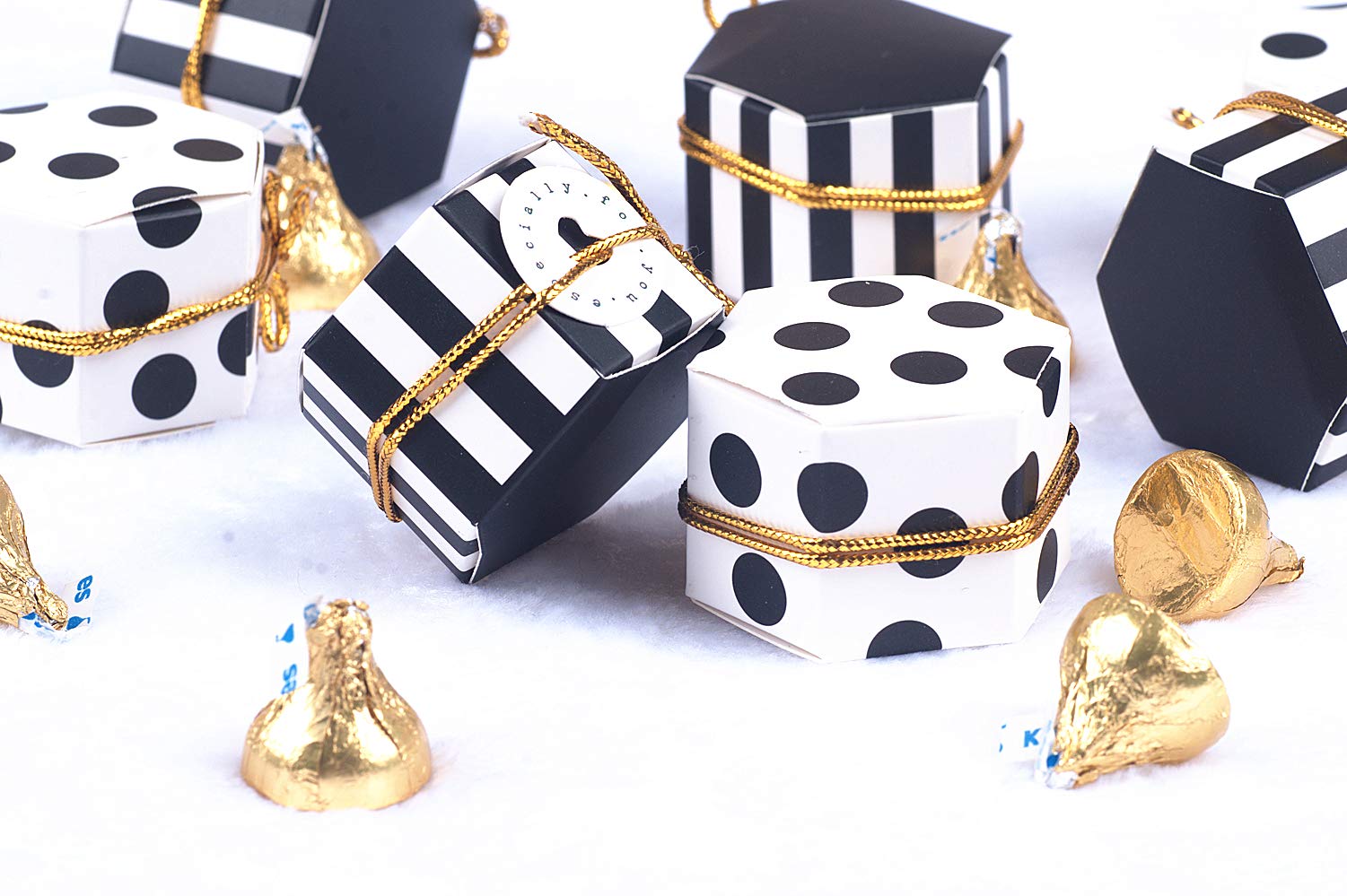 Aimto Black and White Favor Boxes Treat Boxes Party Candy Boxes With Tags And Rope - 2"x 2"x 1"-50Pcs