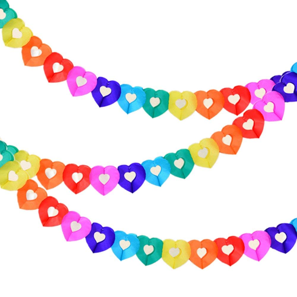 SOARSWAN Party Supplies Favors Banners Garland for Kids Party, Colorful Rainbow Tissue Paper Decorations Heart Shape