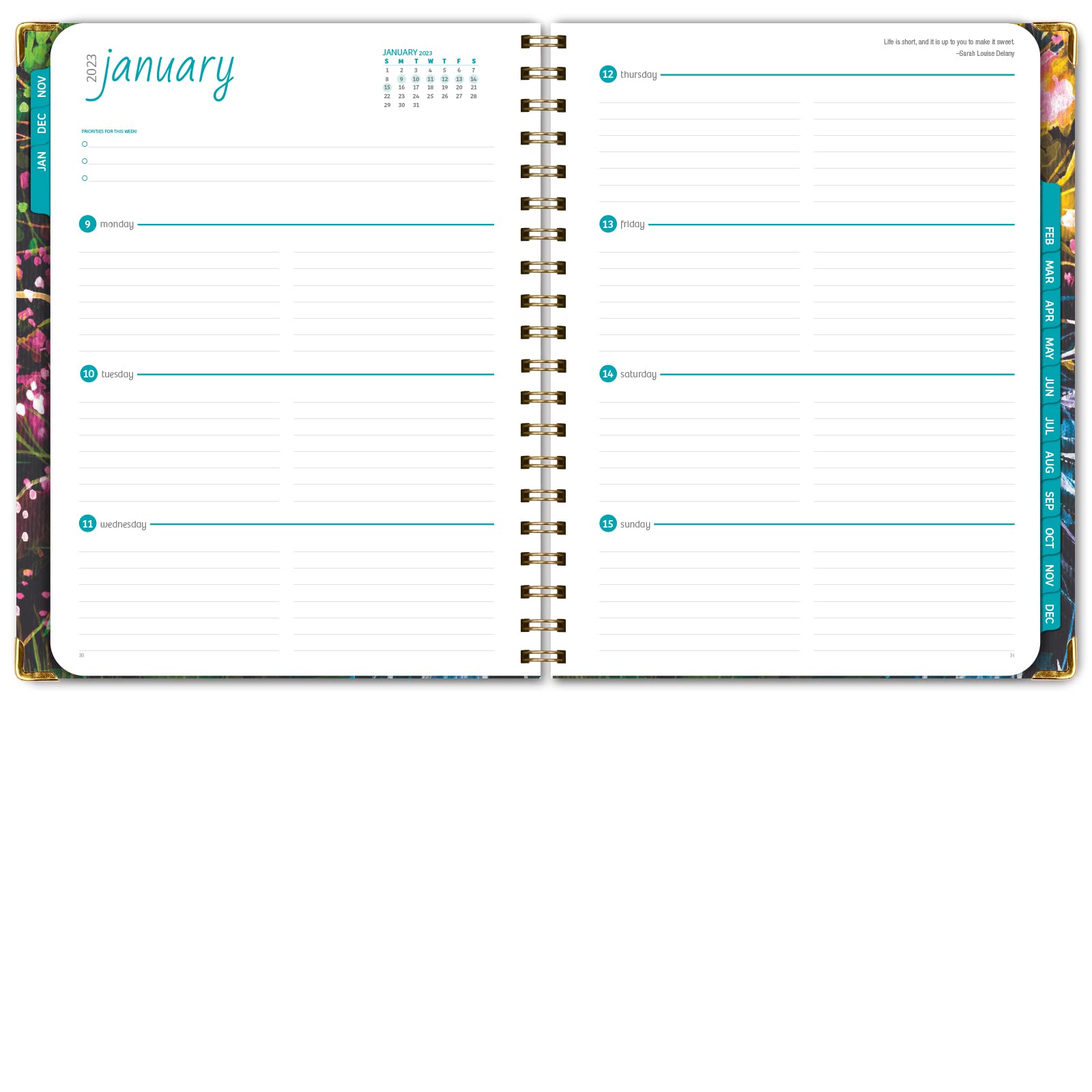 HARDCOVER 2023 Planner: (November 2022 Through December 2023) 8.5"x11" Daily Weekly Monthly Planner Yearly Agenda. Bookmark, Pocket Folder and Sticky Note Set (Black Tree Seasons)