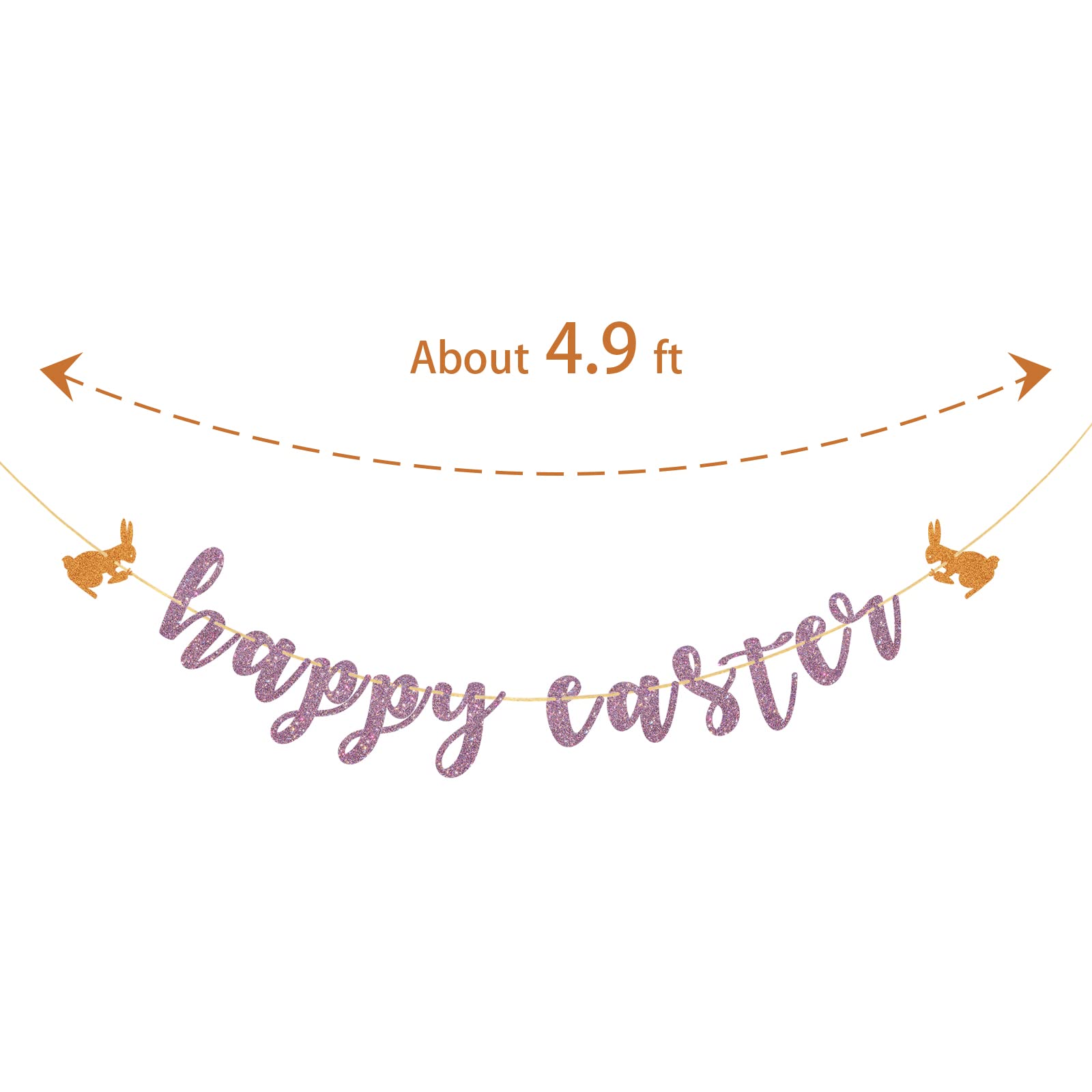 Happy Easter Banner - Happy Easter Garland,Easter Decors,Easter Bunting - Welcome Spring Easter Themed Party Banner - Purple Glitter