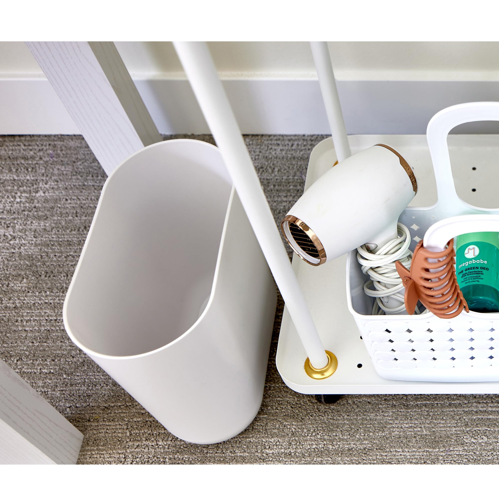 iDesign Slim Oval Plastic Waste Basket The Cade Collection, 10.56” x 5.5” x 9.77”, White
