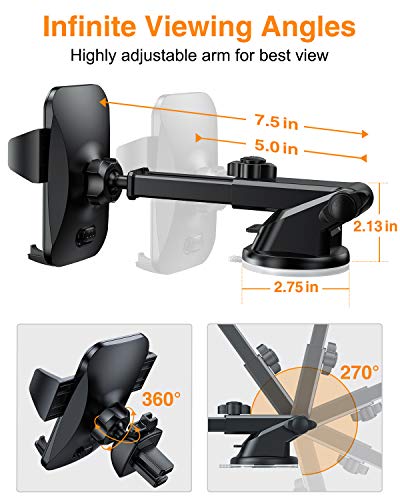 VANMASS [Upgraded] Cell Phone Holder Car [Anti-Slip Soft Silicone & Powerful Suction] Dashboard Windshield Universal Phone Car Mount, Compatible with iPhone 14 13 12 11 Pro Max &Truck/SUV/Jeep (Gray)