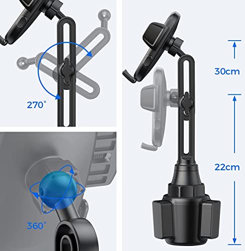 ADIUPUL Cup Phone Holder for Car, Cup Holder Phone Mount 360 Rotatable Adjustable Gooseneck Car Cradle Cell Phone Cup Holder Phone Holder for Car for iPhone14 13 12 Pro Max, Samsung, LG (Black)