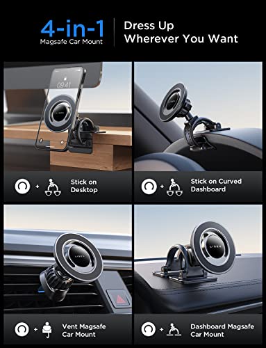 LISEN Fits MagSafe Car Mount for iPhone Strong Magnetic Phone Holder for Car Vent Dashboard HandsFree iPhone Car Mount Holder Car Accessories for MagSafe iPhone 14 Pro Plus 12/13 All Phones Tablets