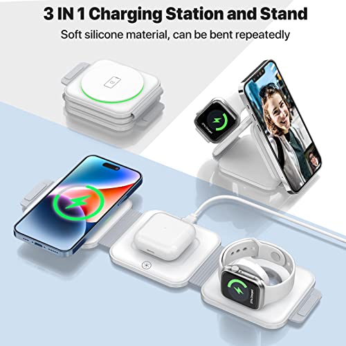 Wireless Charger, Magnetic Foldable 3 in 1 Charging Station, Fast Travel Wireless Charging Pad, Compatible with Magsafe for iPhone 14/13/12/Pro Max/Plus/Mini, Apple Watch and Airpods 2/3/Pro
