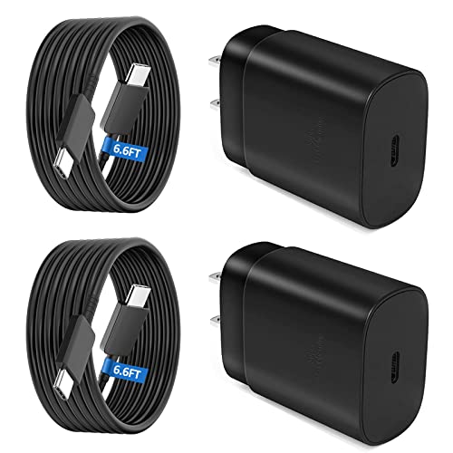 USB C Charger 25W Samsung Fast Charger Type C Super Fast Charging Block & 6.6ft Android Phone Charger Cable for Samsung Galaxy S23Ultra/S23/S23+/S22/S22Ultra/S22+/S21/S20/Note 10/20,Z Fold/Flip,2 Pack