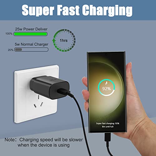 USB C Charger 25W Samsung Fast Charger Type C Super Fast Charging Block & 6.6ft Android Phone Charger Cable for Samsung Galaxy S23Ultra/S23/S23+/S22/S22Ultra/S22+/S21/S20/Note 10/20,Z Fold/Flip,2 Pack