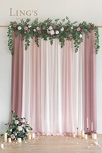 Ling's Moment Ribbon Backdrop Curtains 50% Transparency 10ft x 10ft Chiffon Like Fabric for Wedding Arch Ceremony Reception Decoration - Chic Dusty Rose