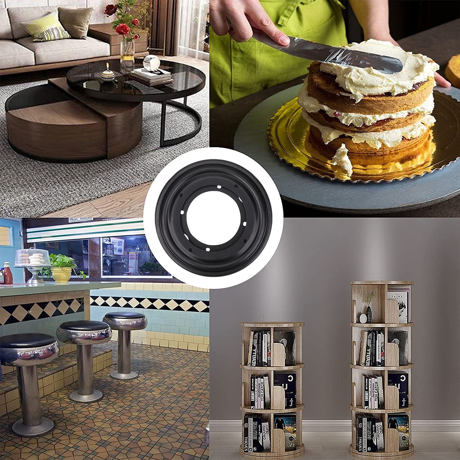 4Pack 5.50 Inch Round Lazy Susan Turntable Bearing Plate 5/16”Thick Lazy Susan Hardware, Rotating Swivel Plate with 300lbs Load Capacity, Lazy Susan Turntable Base for Serving Tray, Table, Kitchen