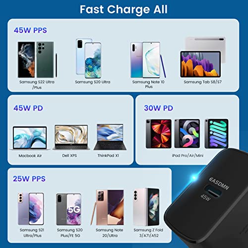 45W Super Fast Charger Type C, [2 PACK] 45 Watt USB-C Charger PD/PPS Wall Charging Block for Samsung Galaxy S23 Ultra/S23+/S22 Ultra/S22+/S22/S20 Ultra/Note 10 Plus, Galaxy Tab S8(with 2x 6.6ft Cable)
