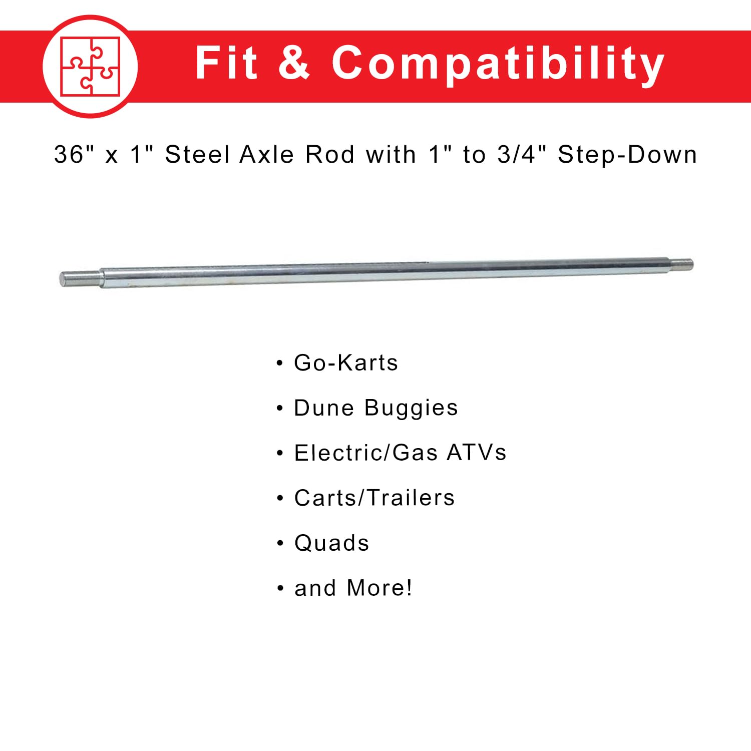 AlveyTech 36" Steel Axle Rod with 1" Diameter, 3/4" Step Down, 3/4-16" Fine Thread Ends, Full Length 1/4" Keyway for Go-Karts - GoKart Keyed Axle Shaft for ATV, Go-Kart, Quad, Dune Buggy (36 Inch)