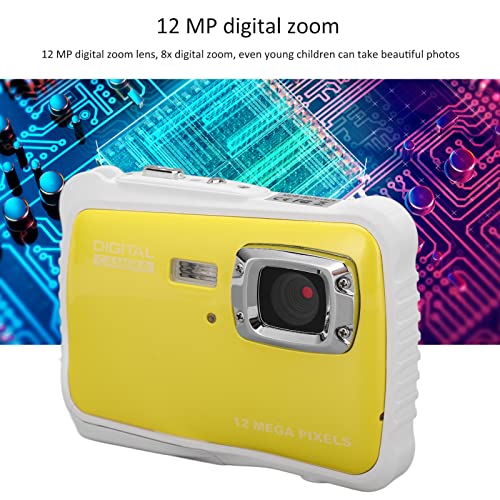 PUSOKEI Children Digital Camera, Waterproof 12 MP HD Digital Kids Camera, 2.0 Inch TFT HD Screen, 8X Digital Zoom, Support 32G Micro Memory Card, for Boys Girls Birthday Gift(Yellow)