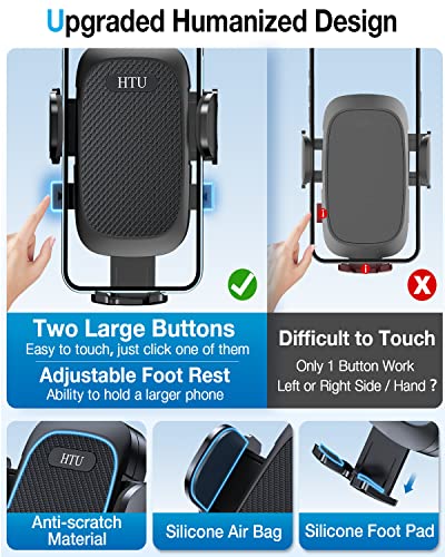 HTU Cell Phone Holder for Car [Powerful Suction Cup Never Fall] Universal Car Phone Holder Mount for Dashboard Windshield Air Vent Long Arm Cell Phone Car Mount Thick Case Heavy Phones Friendly