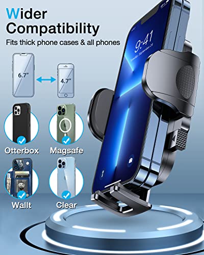 HTU Cell Phone Holder for Car [Powerful Suction Cup Never Fall] Universal Car Phone Holder Mount for Dashboard Windshield Air Vent Long Arm Cell Phone Car Mount Thick Case Heavy Phones Friendly