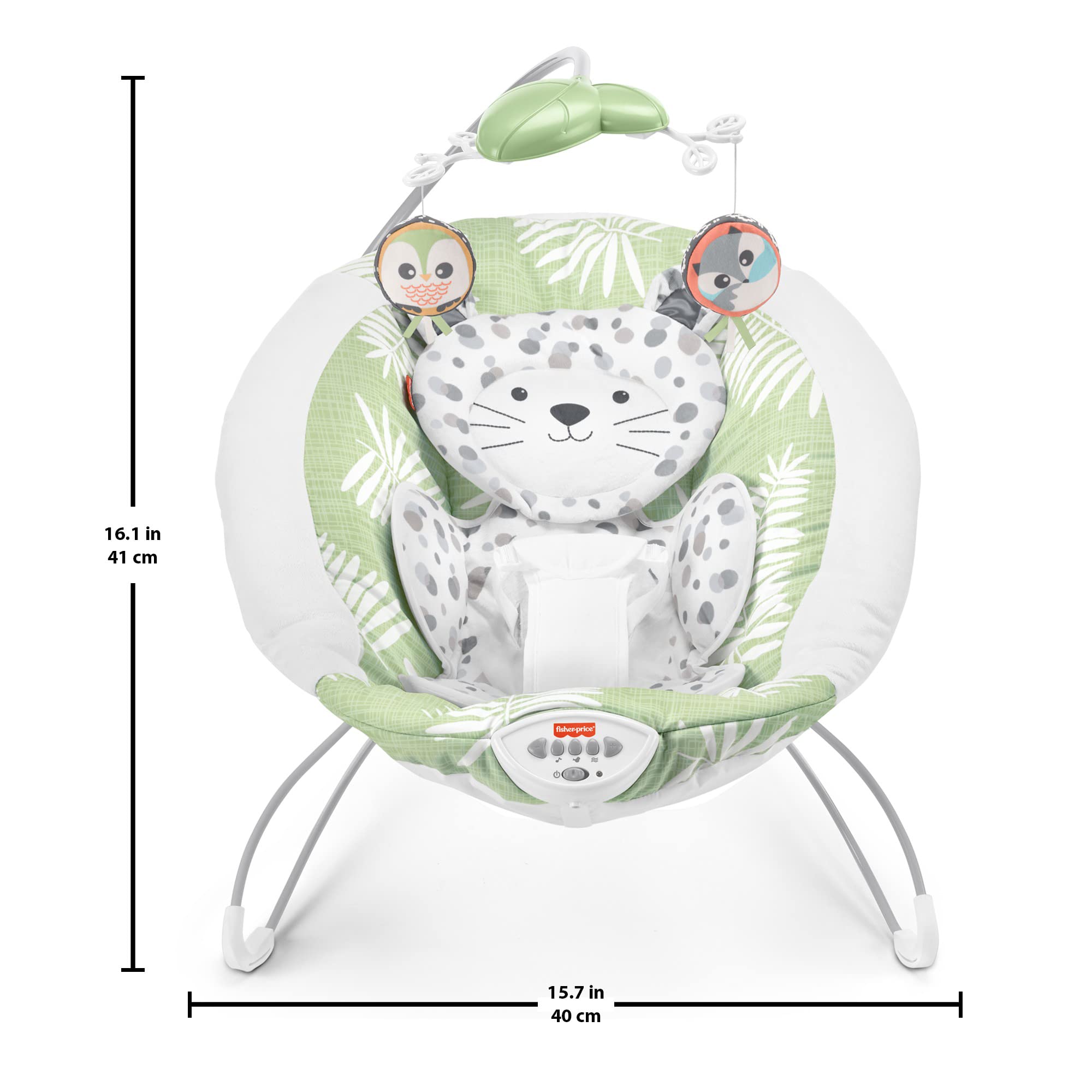 Fisher-Price Snow Leopard Deluxe Bouncer, Bouncing Baby seat with Soothing Music, Sounds, and Vibrations