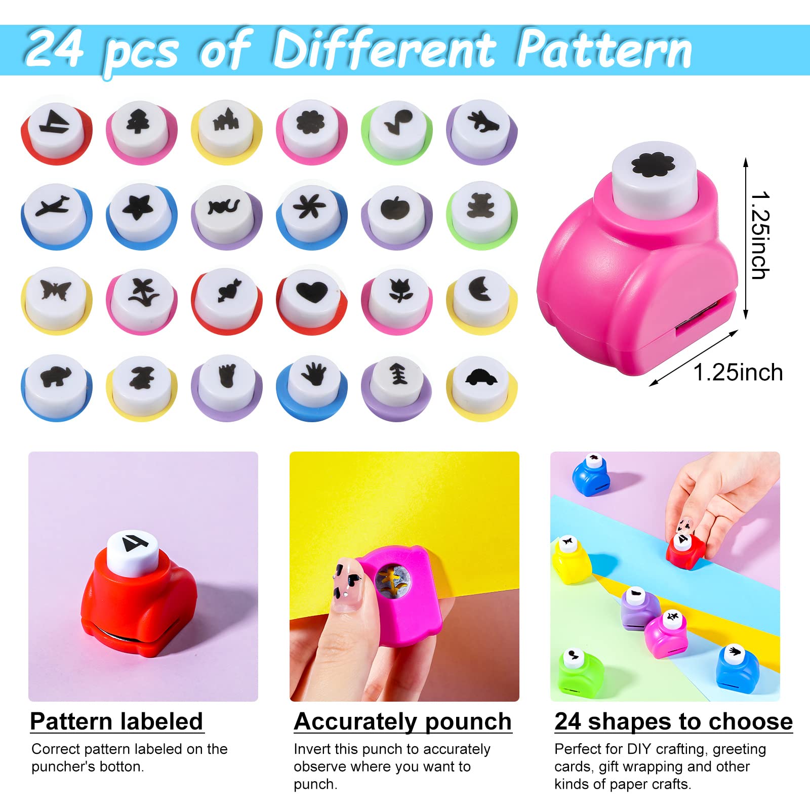 Set of 48 Kid Craft Bundle Includes 24 Hole Punch Shapes and 24 Decorative Scissors Paper Punches for Crafting Kid Safe Scissors for DIY Scrapbooking Photo Album Fun Art Projects