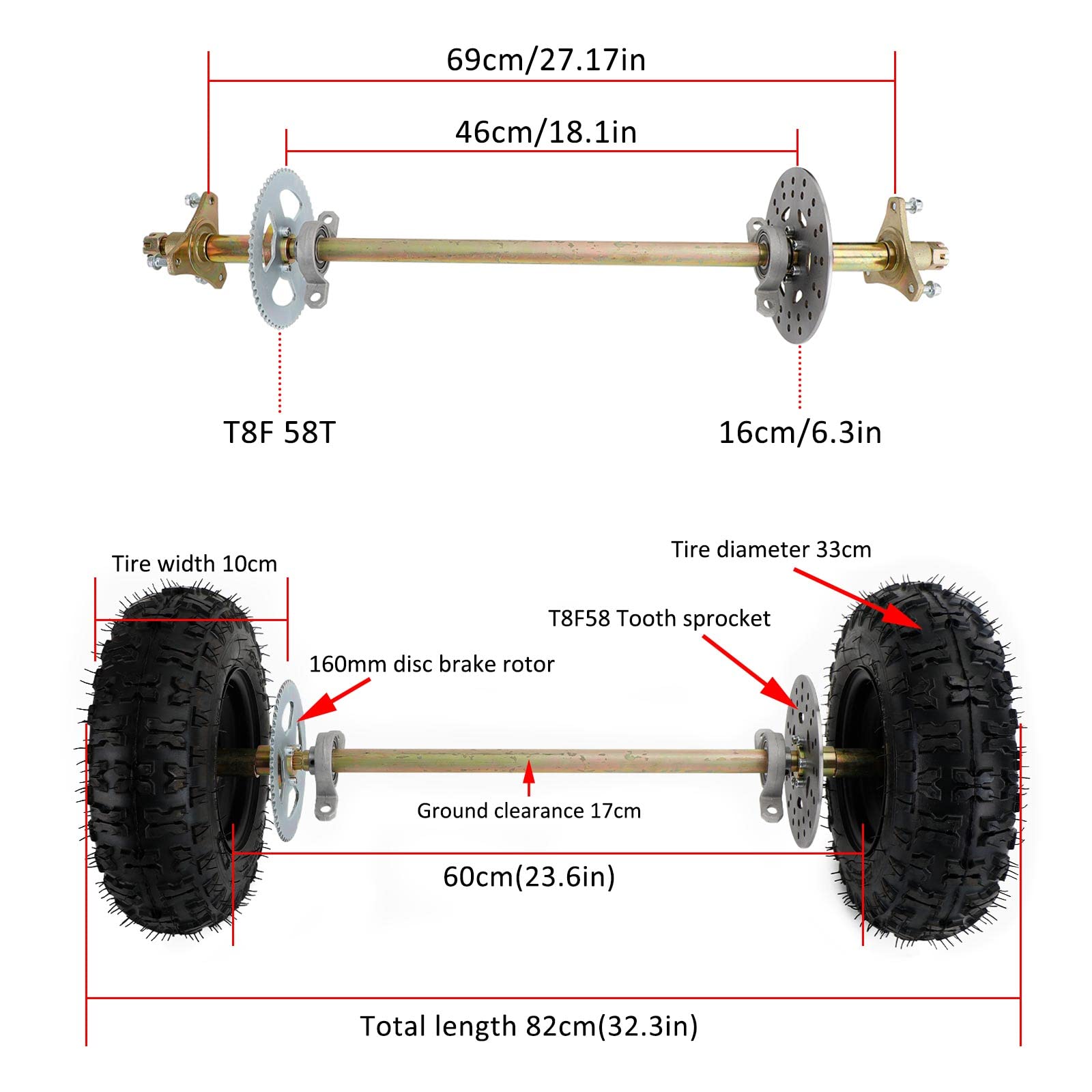 Bruce & Shark 29" Rear Axle Assembly Complete Wheel Hub Kit for Go Kart Quad Trike Drift Bikes go kart wheels go kart rear axle kit