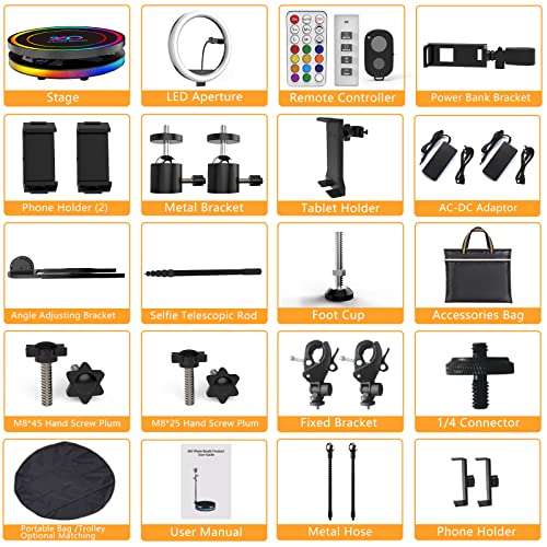 360 Photo Booth Machine 100cm for Parties with Extendable Ring Light Selfie Holder Accessories, 5 People Stand on, Automatic Spin 360 Video Camera Booth Platform Spinner, 39.4” with Flight Case