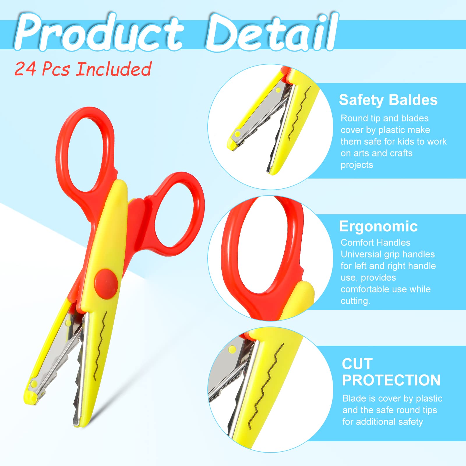 Set of 48 Kid Craft Bundle Includes 24 Hole Punch Shapes and 24 Decorative Scissors Paper Punches for Crafting Kid Safe Scissors for DIY Scrapbooking Photo Album Fun Art Projects