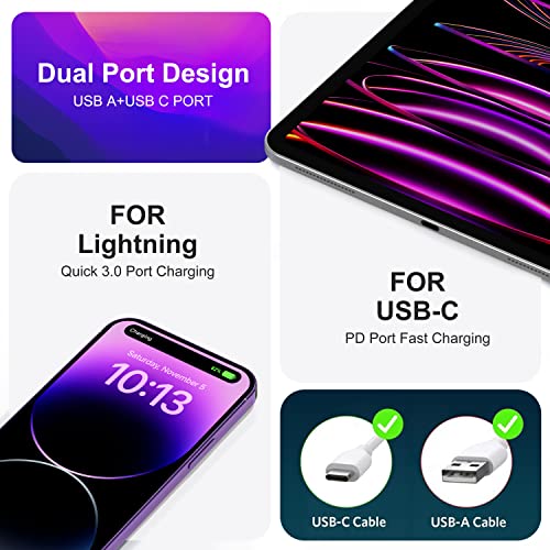 [2 Pack] USB-C Wall Charger, 40W Durable 4Port QC+PD 3.0 Power Adapter, Double Fast Plug Charging Block for iPhone 14/14 Pro/14 Pro Max/14 Plus/13/12/11, XS/XR/X, Watch Series 8/7 Cube(White)