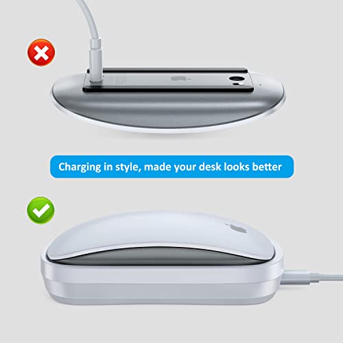 HONKID Charging Station for Magic Mouse 2 and Wireless Charging QI Cell Phone, Double-Sided Charging, Usable as Magic Mouse Charger, Stand, and Wireless Charger, USB-A to USB-C Cable Long 5ft, White