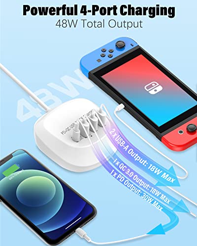 USB C Charger Station,4-Port (1*USB C 30W & 1*QC3.0 & 2*USB-A) USB Charging Station for iPhone 14 Series/13/13 Mini/13pro Max/12/12 Mini/12Pro/12 Pro Max/11/iPad/AirPod,Smart Phone,Multi Devices