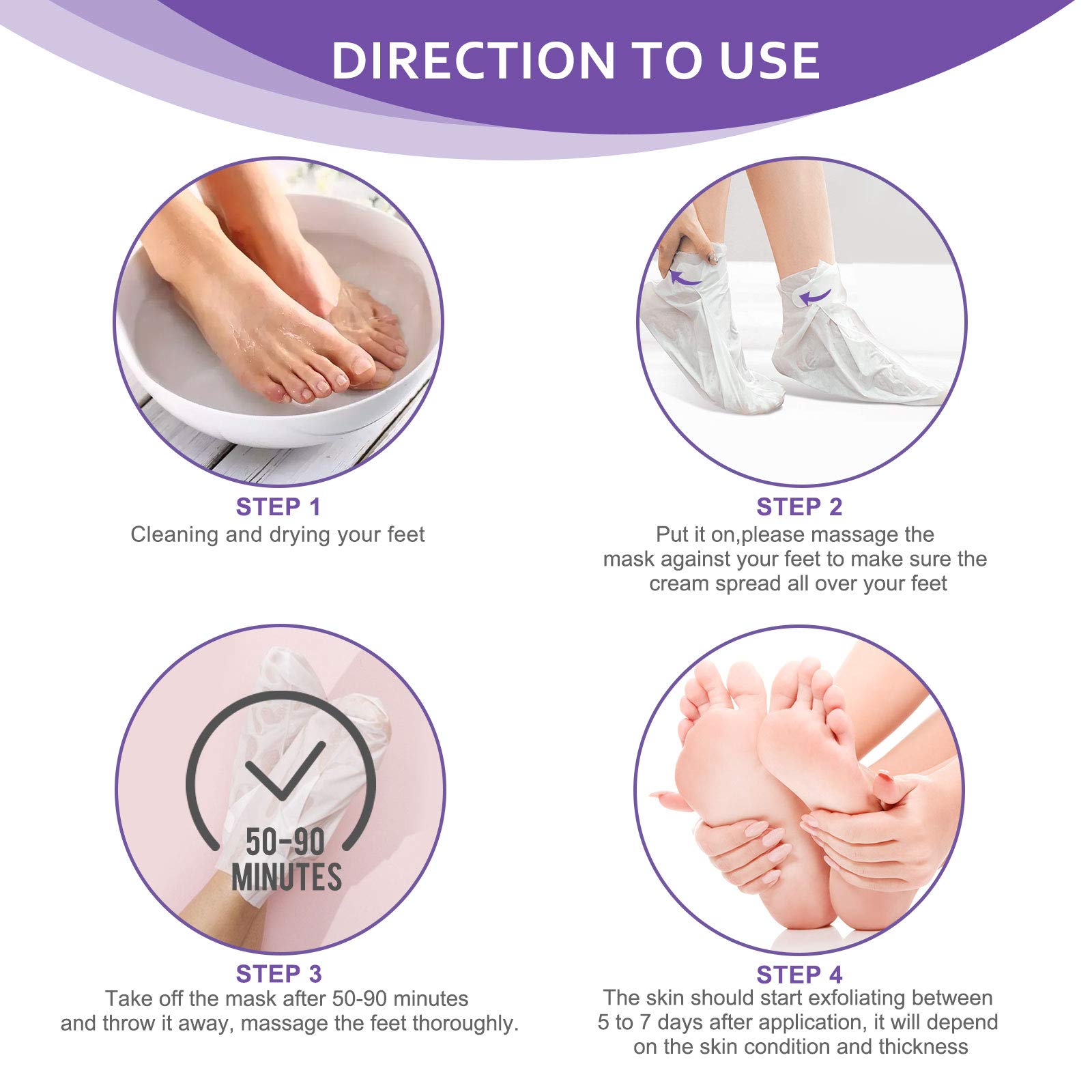 Foot Peel Mask - 5 Pack Foot Mask for Dry Dead Skin, Callus, Repair Rough Heels - Make Your Feet Baby Soft Get Smooth Silky Skin - Lavender