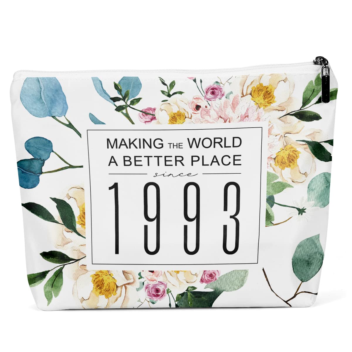 Flower Eucalyptus Print Makeup Bag 30th Birthday Decorations for Women 30th Birthday Gifts for Her Happy Birthday Party Favors for 30 Year Old Women Female Sister Friend Making Better Place Since 1993