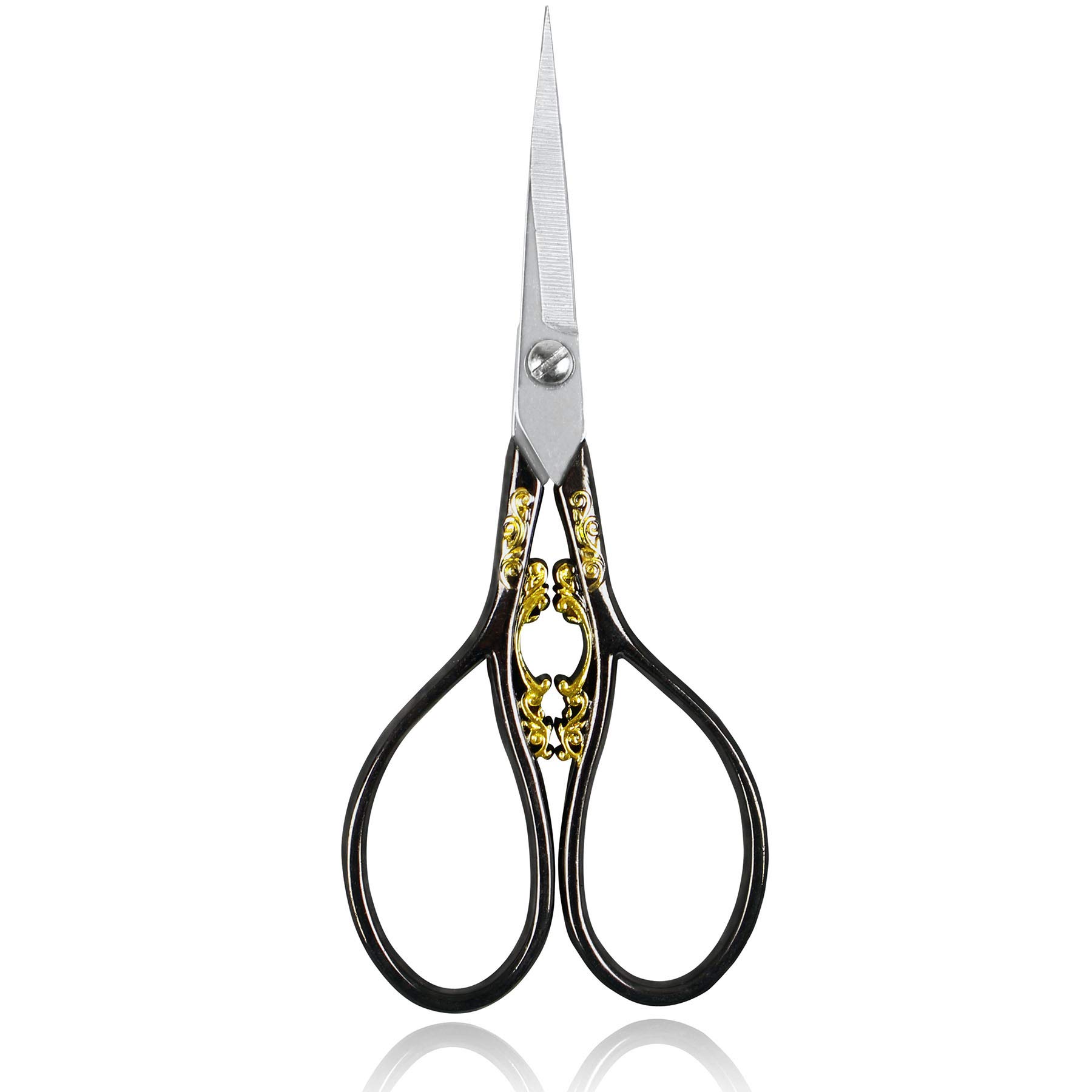 BIHRTC 4.33 Inches Vintage European Style Stainless Steel Auspicious Clouds Scissors for Needlework, Embroidery, Sewing, Craft, Art Work & Everyday Use (Black)
