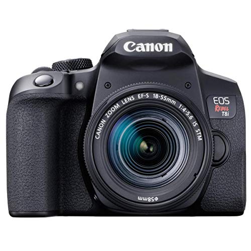 Canon EOS Rebel T8i DSLR Camera with 18-55mm Lens, Bundle with Bag, 32GB SD Card, Filter Pack, Mac Photo Editing Software, Cleaning Kit and Accessories