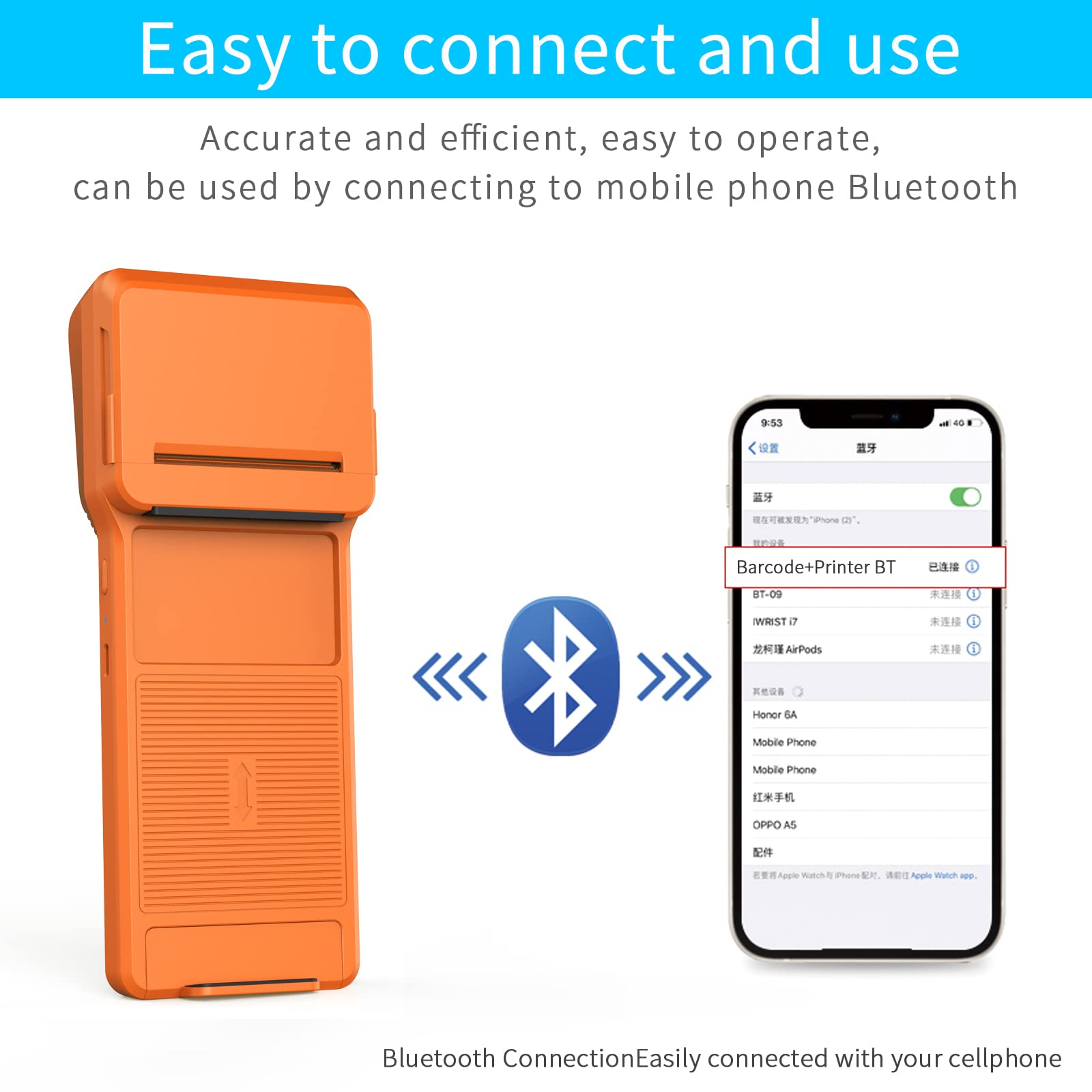 POS Receipt Printer 58mm Thermal Receipt Printer Bluetooth Handheld POS Machine Terminal Printer,Mobile POS Portable Back Clip Receipt Printer with Barcode Scanning Function