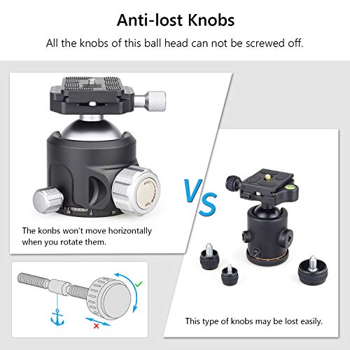 Low Profile Ball Head Tripod Mount Ball Head 52mm Diameter ARTCISE LB52 All Metal CNC Machining with Two 1/4" Quick Release Plates for Tripod, Monopod, DSLR, Camcorder,Max Load 66lbs /30kg