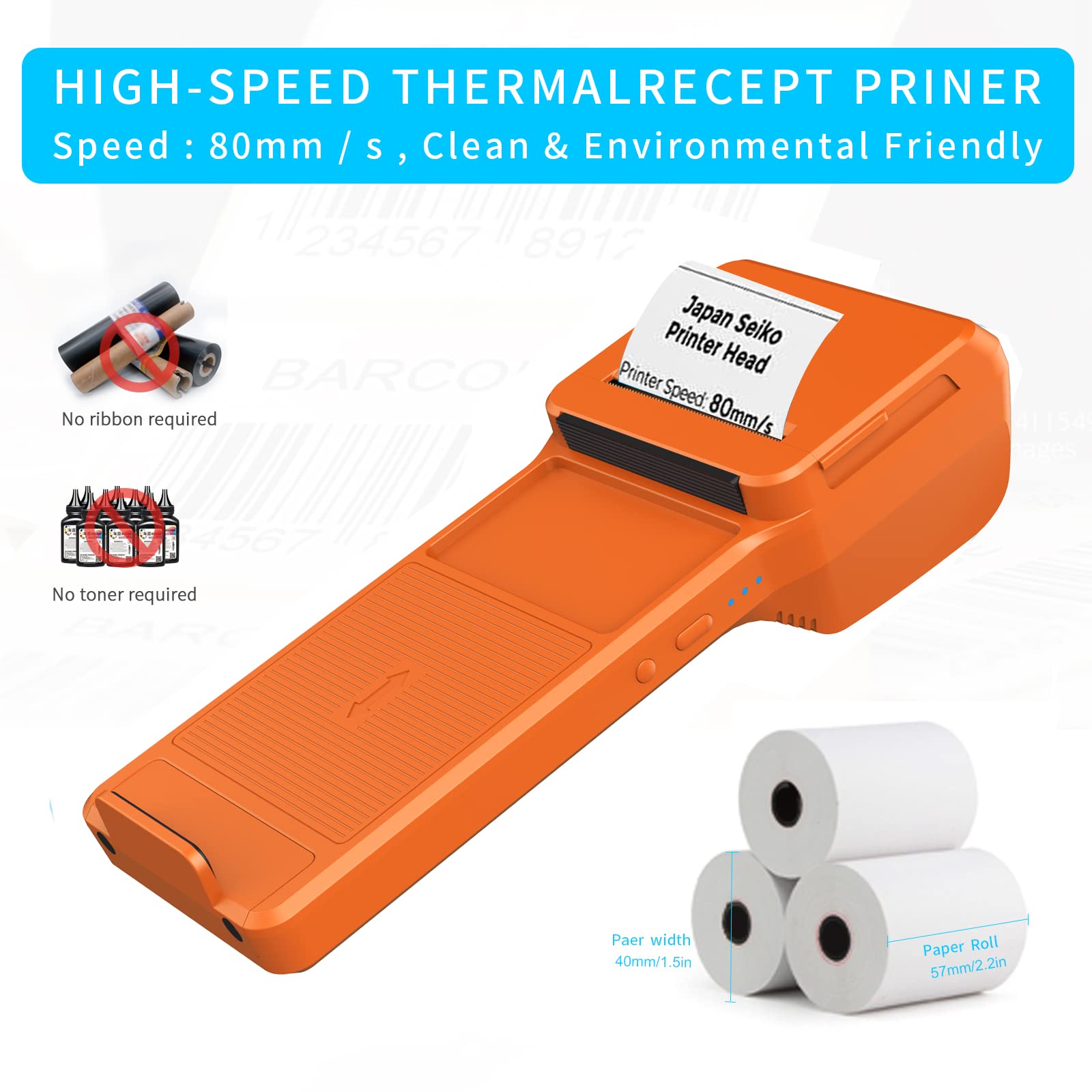 POS Receipt Printer 58mm Thermal Receipt Printer Bluetooth Handheld POS Machine Terminal Printer,Mobile POS Portable Back Clip Receipt Printer with Barcode Scanning Function