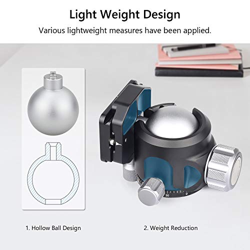 Low Profile Ball Head Tripod Mount Ball Head 52mm Diameter ARTCISE LB52 All Metal CNC Machining with Two 1/4" Quick Release Plates for Tripod, Monopod, DSLR, Camcorder,Max Load 66lbs /30kg