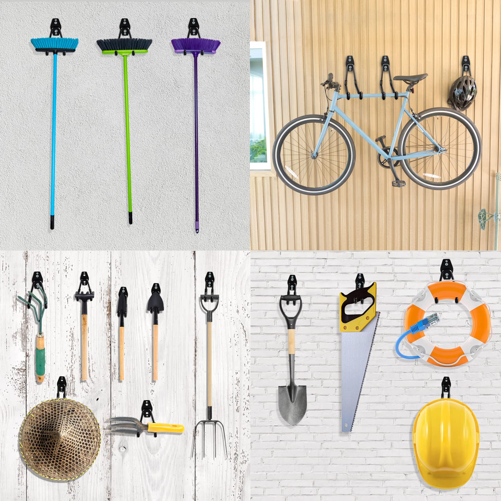 HUPBIPY 12 Pack Garage Hooks Heavy Duty,Utility Steel Garage Storage Hooks,Wall Mount Garage Hanger&Organizer for Organizing Power Tools,Ladders,Bulk Items,Bikes,Ropes and More Equipment