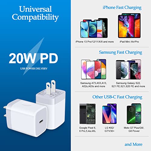 [2-Pack]USB C Wall Charger,20W Type C Charger Fast Charging Block USB C Power Adapter Wall Plug for Samsung Galaxy A14,A13,A03s,S23,S22Ultra,A53,S21,S21 FE;iPhone 14 Pro,13,12 Pro,Google Pixel 6,6 Pro