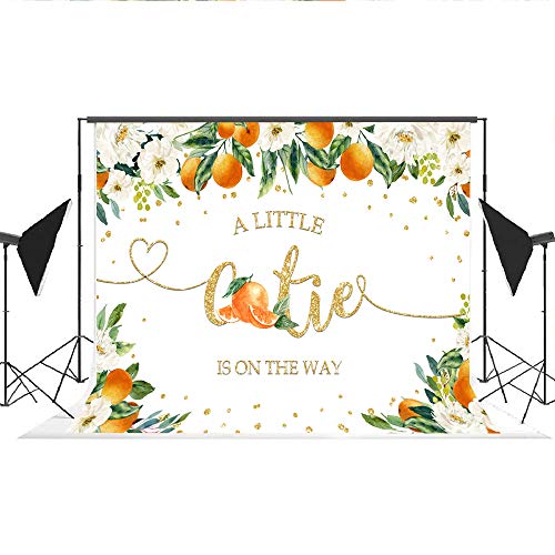 Lofaris A Little Cutie is On The Way Baby Shower Backdrop Citrus Orange Gender Reveal Background Greenery Orange Floral Newborn Baby Birthday Party Decorations for Girls Photo Booth Props 7x5ft