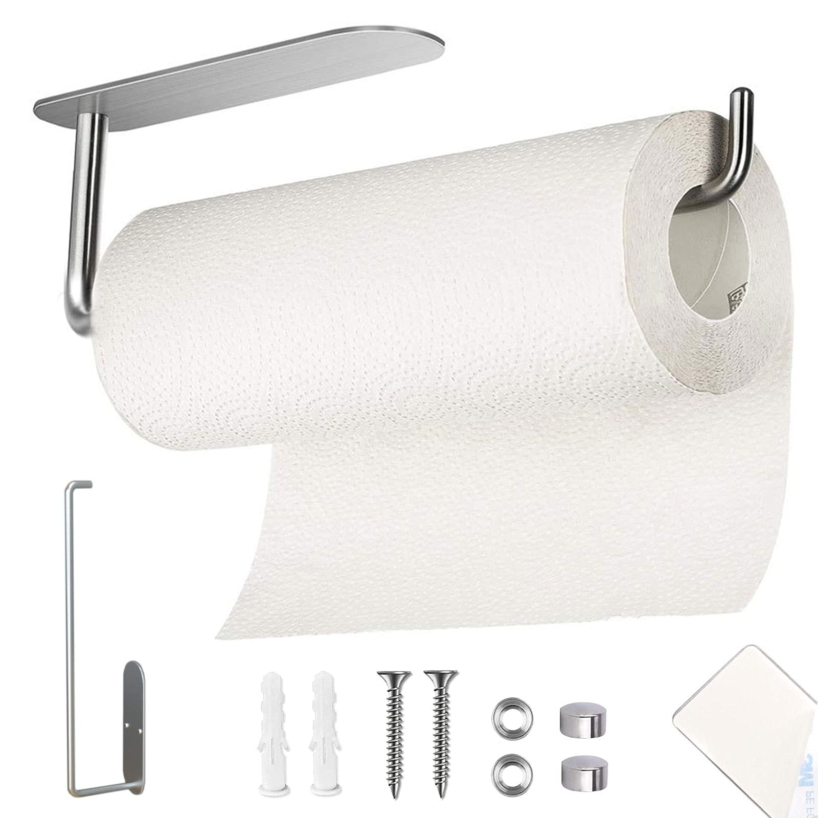 Under Cabinet Paper Towel Holder - 13'' Self Adhesive Paper Towel Holder Wall Mount Stainless Steel Toilet Paper Holder with Screw Hanging Towel Rack for Kitchen Bathroom Fit Large Paper Roll