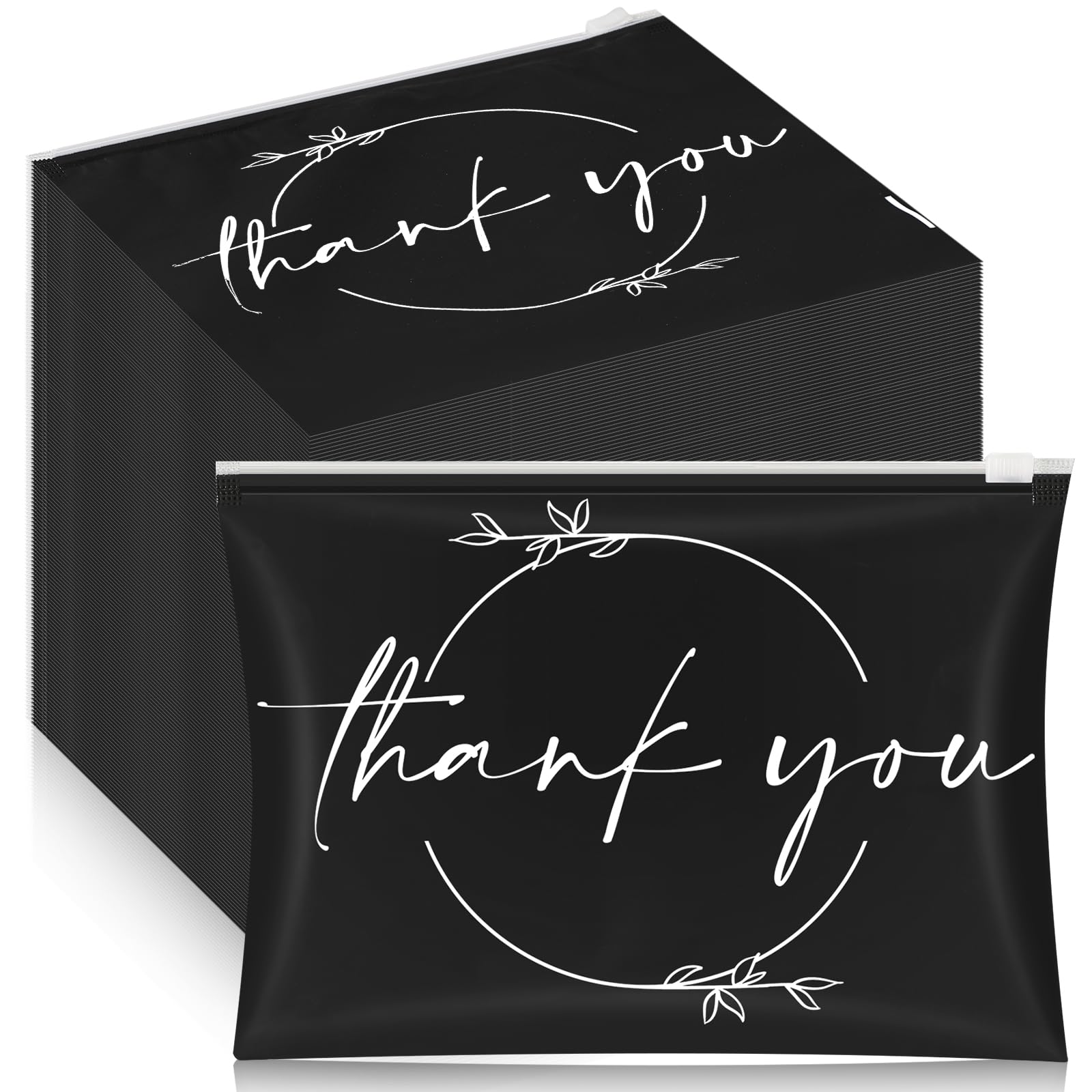 Ireer 100 Pcs Thank You Gift Makeup Bags EVA Clear Cosmetic Bag with Zipper Mini Makeup Thank You Toiletry Cosmetics Bulk Gifts for Women Birthday Daughter Sister(Black)
