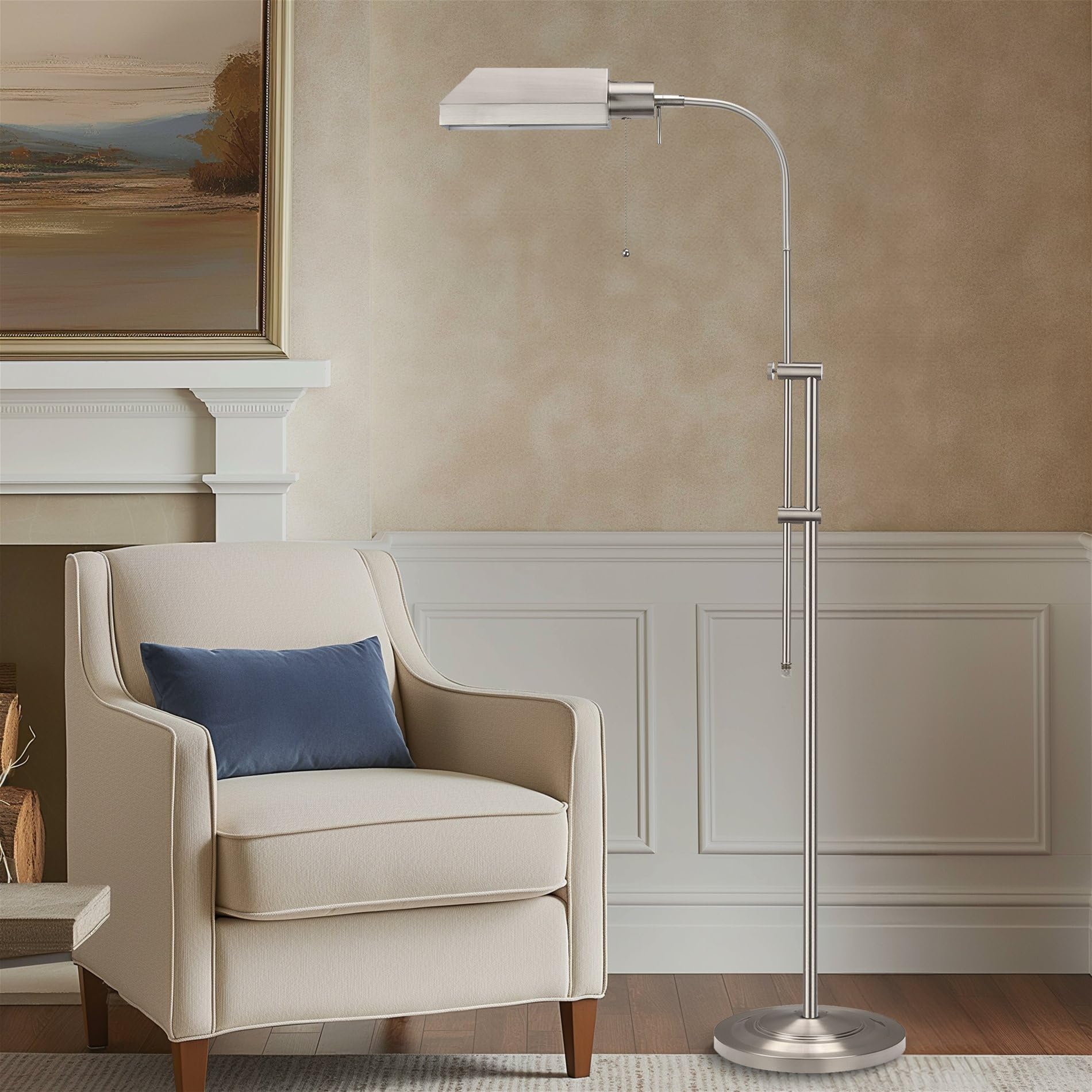 Kira Home Prescott 58" Adjustable Standing Pharmacy Floor Lamp, Brushed Pewter Finish, Includes 6W LED Bulb (60W eq.) Energy Efficient, Eco-Friendly