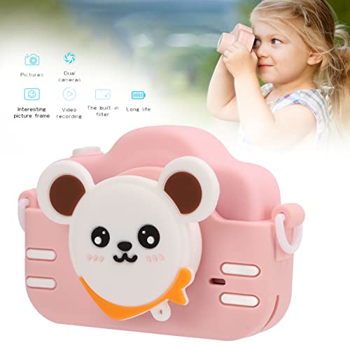 Children Digital Camera, Anti Skid Rounded Shape Built in Puzzle Games 15 Frames Kids Camera for Toddler for Travel(Pink)