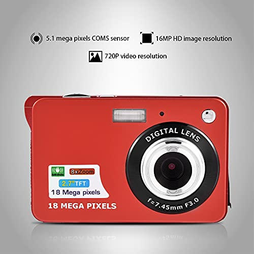 Shanrya Camera, 2.7in LCD 720P Resolution Face Detection Digital Camera 8X Zoom for Home for Travel for Party(red)