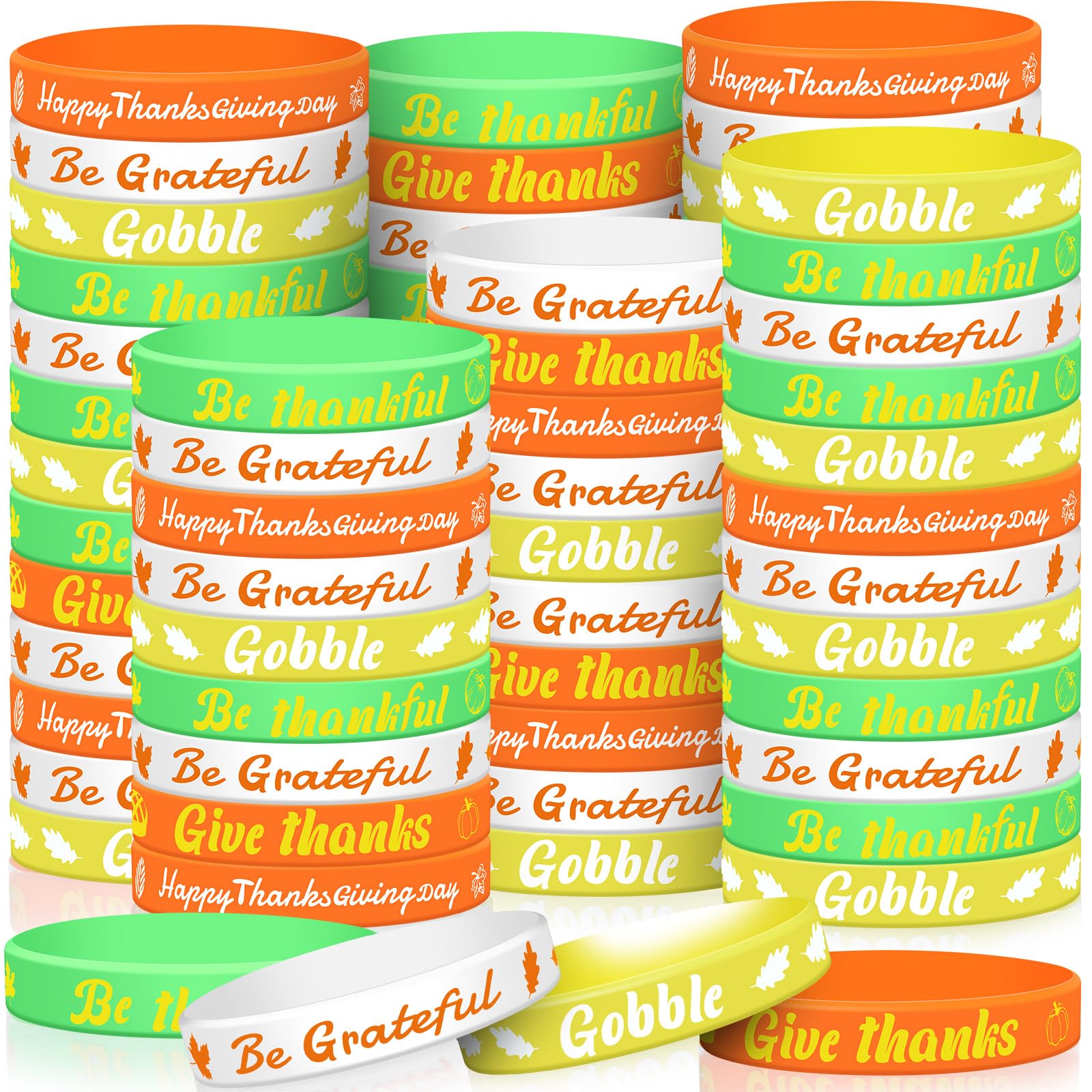 Huquary 100 Pcs Thanksgiving Bracelets Thanksgiving Silicone Wristbands Fall Party Favor Thanksgiving Party Favor Rubber Bracelets for Thanksgiving Party Decor Stuffers Filler Gifts Supplies 5 Style