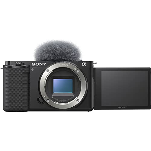 Sony ZV-E10 Mirrorless Camera (Body Only, Black) (ILCZV-E10/B) + 64GB Card + Corel Photo Software + Bag + 2 x NPF-W50 Battery + External Charger + Card Reader + LED Light + HDMI Cable + More (Renewed)